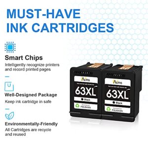 FAcms Remanufactured 63xl Black Ink Cartridge Replacement for HP 63 63XL for HP OfficeJet 3830 5255 5258 Envy 4520 4512 4513 4516 DeskJet 1112 1110 3630 3632 3634 2130 2132 Printer (2 Black)