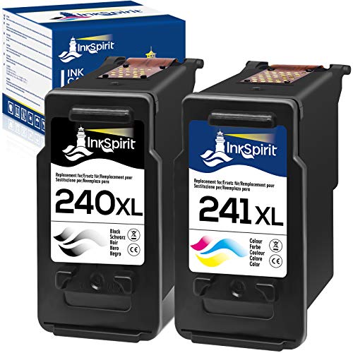 InkSpirit Remanufactured 240 241 Black Color Ink Cartridge Replacement for Canon PG-240 XL CL-241 XL Combo Pack for Pixma MG3620 TS5120 MG3600 MX532 MG3520 MG2120 MG3120 MG3220 MX452 MX472 Printer