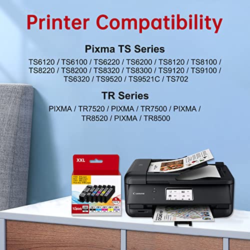 for Canon 280 281 Ink Black/Color PGI-280XXL CLI-281XXL for Canon Printer Ink 280 281XL for Pixma TS9120 TS8120 TS8320 TS8520 TS8620 TS8600 TS8220 TS8300 TS9120 TS 8100(6 Pack)