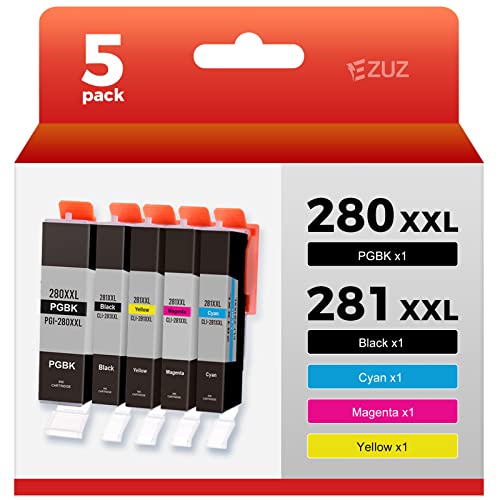 EZUZ Compatible Ink Cartridge Replacement for Canon 280 281 XXL PGI-280XXL CLI-281XXL for Pixma TR8520 TR8620 TS6220 TS6320 TR7520 TS6120 TS9120 TS8120 TS8320 Printer, 5-Pack