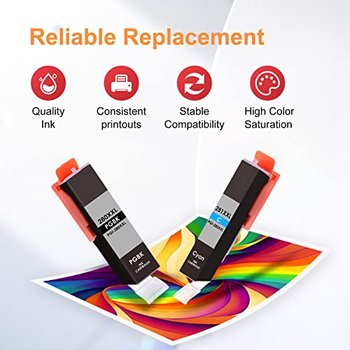 EZUZ Compatible Ink Cartridge Replacement for Canon 280 281 XXL PGI-280XXL CLI-281XXL for Pixma TR8520 TR8620 TS6220 TS6320 TR7520 TS6120 TS9120 TS8120 TS8320 Printer, 5-Pack