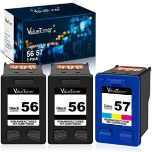 valuetoner remanufactured ink cartridge replacement for hp 56 & 57 c9321bn c6656an c6657an for deskjet 5850 5650 5150, photosmart 7150 7260 7350 7960, psc 2510 printer (2 black, 1 tri-color, 3 pack)