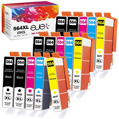 ejet Compatible Ink Cartridge Replacement for HP 564XL 564 XL to use with Photosmart 7520 6520 5520 5510 Deskjet 3520 Officejet 4620 (6 Black,3 Cyan,3 Magenta,3 Yellow,15-Pack)