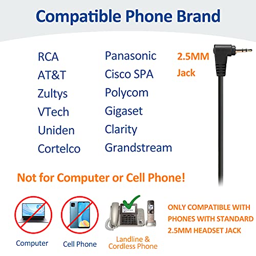 Wantek 2.5mm Telephone Headset with Mic Noise Cancelling, Office Phone Headset Compatible with AT&T ML17929 Panasonic Vtech RCA Uniden Cisco SPA Grandstream Polycom Cordless Dect Phones(F600J25)