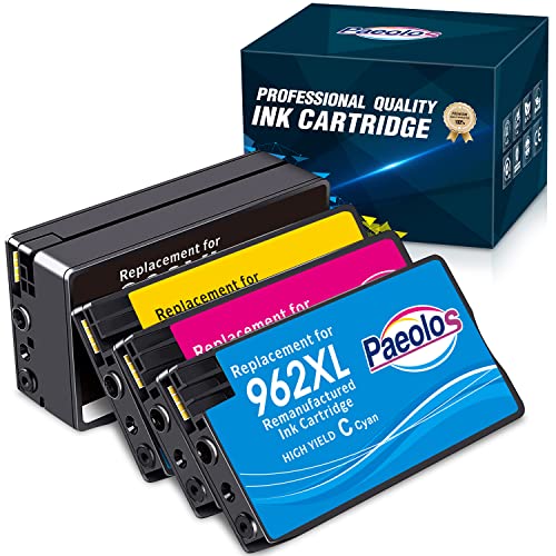 Paeolos Remanufactured Upgraded 962XL Ink Cartridges Combo Pack Replacement for HP 962 XL 962XL Work for HP OfficeJet Pro 9015 9025 9010 9012 9018 9020 9026 9027 9028 9029 Printer,4 Packs