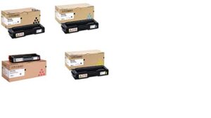 genuine ricoh sp c310ha 406475, 406476, 406477, 406478, high yield toner bundle set sp c311n c312dn spc312dn bcym sealed in retail packaging