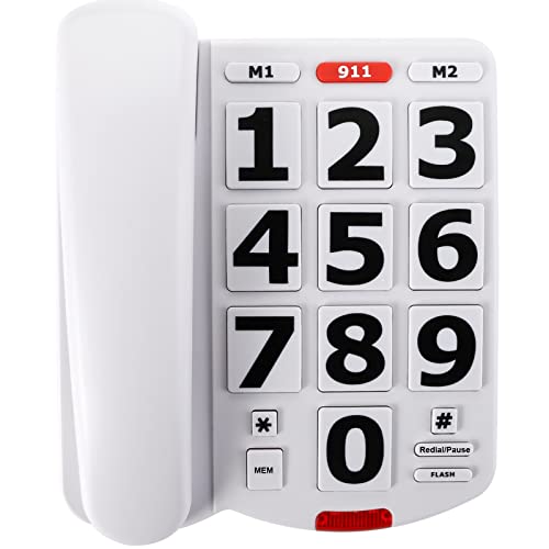 Yopay Amplified Single Line Corded Desk Telephone, Large Buttons Phones for Seniors, Extra Loud Ringer Desk Phone Easy to Read, White, Elderly Friendly