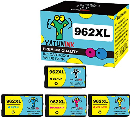 YATUNINK Remanufactured Ink Cartridge Replacement for HP 962XL Black 962 XL Cyan Magenta Yellow Ink Cartridges Combo Pack for HP Officejet 9012 OfficeJet Pro 9010 9015 9018 9020 9025 Printer (4 Pack)