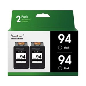 valuetoner remanufactured ink cartridge replacement for hp 94 c9350fn c8765wn for officejet 150 100 h470 9800 7310 7210, deskjet 460, psc 1610 2355 printer (black, 2 pack)