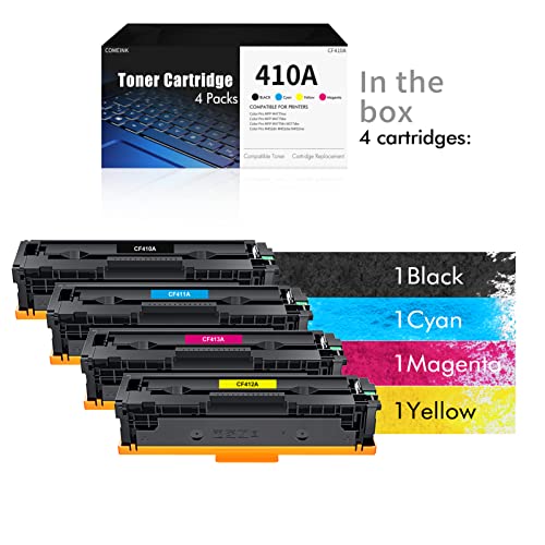 410A 410X Standard Yield Toner: 4-Pack Compatible for HP 410A CF410A CF410X Cartridge for Color Pro MFP M477FNW M477FDN M477FDW M452DN M452DW M452NW MFPM377DW M377DW Printer(Black Cyan Yellow Magenta)