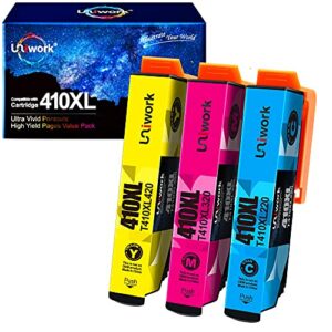 uniwork remanufactured ink cartridge replacement for epson 410xl 410 xl t410xl use for xp-830 xp-640 xp-7100 xp-630 xp-530 xp-635 printer tray (1 cyan 1 magenta 1 yellow, 3 pack)