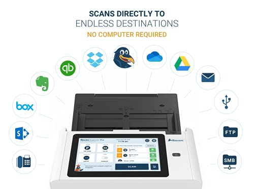 Raven Pro Max Document Scanner - Huge Touchscreen, High Speed Color Duplex Feeder (ADF) + Flatbed Combo, Wireless Scan to Cloud, WiFi, Ethernet, USB, Home or Office Desktop