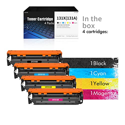 131X 131A CF210A Toner Cartridge: 4-Pack Compatible for HP CF210X CF211X CF212X CF213X for HP Pro 200 Color MFP M251nw M276nw M251n M276n M276 M251 Printer ( Black Cyan Yellow Magenta )