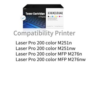 131X 131A CF210A Toner Cartridge: 4-Pack Compatible for HP CF210X CF211X CF212X CF213X for HP Pro 200 Color MFP M251nw M276nw M251n M276n M276 M251 Printer ( Black Cyan Yellow Magenta )