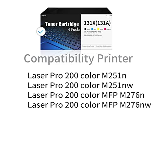 131X 131A CF210A Toner Cartridge: 4-Pack Compatible for HP CF210X CF211X CF212X CF213X for HP Pro 200 Color MFP M251nw M276nw M251n M276n M276 M251 Printer ( Black Cyan Yellow Magenta )