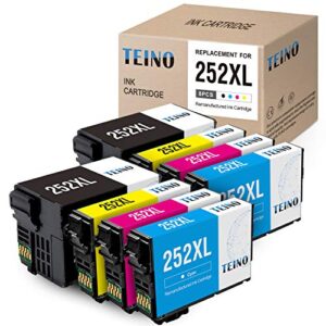 teino remanufactured ink cartridges replacement for epson 252xl 252 xl for workforce wf-7710 wf-3640 wf-7720 wf-3620 wf-7620 wf-7610 wf-7210 printer (2 black 2 cyan 2 magenta 2 yellow, 8 pack)