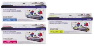 brother tn225c, tn225m, tn225y (tn-225c, tn-225m, tn-225y) high yield cyan, magenta and yellow toner cartridge set