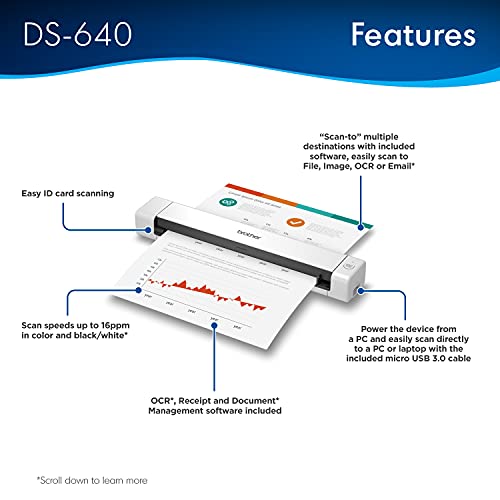 Brother DS-640 Compact Mobile Document Scanner, (Renewed Premium)