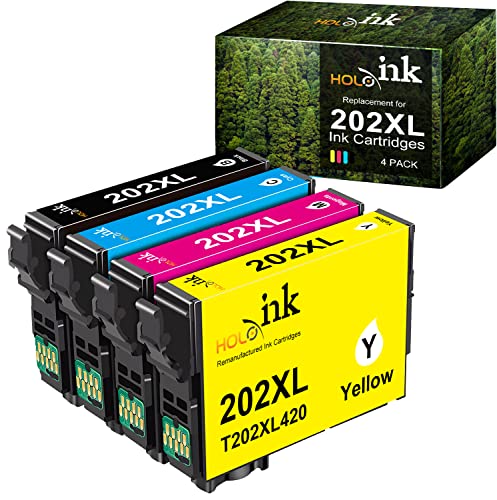 HOINKLO Remanufactured 202 Ink Cartridge Replacement for Epson 202 XL 202XL T202XL for Expression Home XP-5100 Workforce WF-2860 Printer New Upgraded Chips (1 Black, 1 Cyan, 1 Magenta, 1 Yellow)