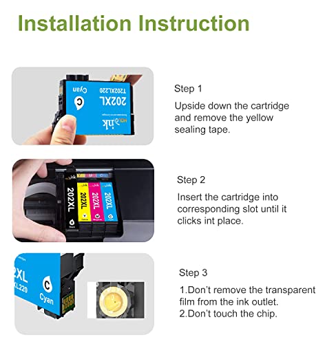 HOINKLO Remanufactured 202 Ink Cartridge Replacement for Epson 202 XL 202XL T202XL for Expression Home XP-5100 Workforce WF-2860 Printer New Upgraded Chips (1 Black, 1 Cyan, 1 Magenta, 1 Yellow)