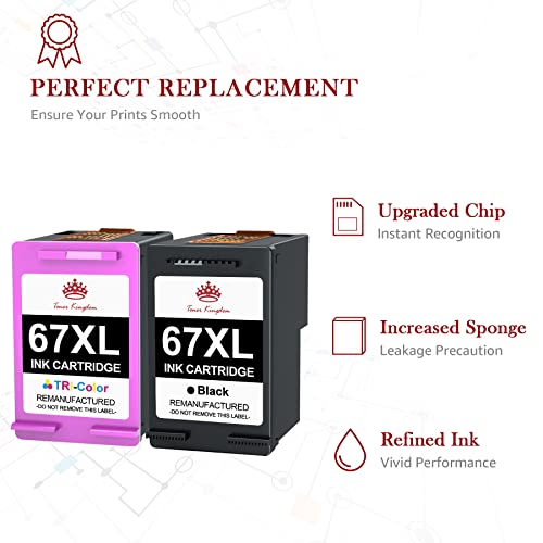 Toner Kingdom Remanufactured 67 XL Ink Cartridges Replacement for HP Ink 67 67XL Black Color Combo Pack for Envy 6000 6055 6055e 6052 6058 Envy Pro 6455 6455e Deskjet 2755e 2755 4140 4155e Printer