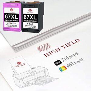 Toner Kingdom Remanufactured 67 XL Ink Cartridges Replacement for HP Ink 67 67XL Black Color Combo Pack for Envy 6000 6055 6055e 6052 6058 Envy Pro 6455 6455e Deskjet 2755e 2755 4140 4155e Printer