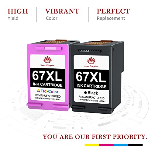 Toner Kingdom Remanufactured 67 XL Ink Cartridges Replacement for HP Ink 67 67XL Black Color Combo Pack for Envy 6000 6055 6055e 6052 6058 Envy Pro 6455 6455e Deskjet 2755e 2755 4140 4155e Printer