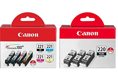 Canon CLI-221 Four-Color Ink Tank Pack + Canon PGI-220 Black Ink Tank 3-Pack