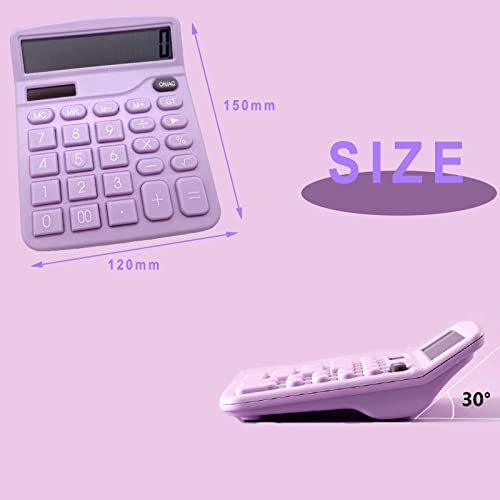 YOUHO Calculator, 12-bit Solar Battery Dual Power Standard Function Electronic Calculator with Large LCD Display Office Calculator Purple