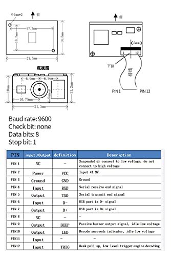 EVAWGIB Embedded 2D Barcode Scanner Module Kiosk Arduino Barcode Scan Engine TTL Small QR PDF417 Code Barcode Scanner Module