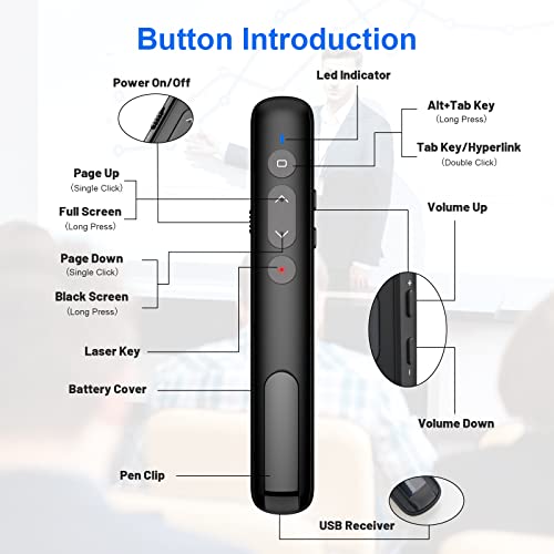 Wireless Presentation Clicker, 2 in 1 USB Type C Powerpoint Clicker with Laser Pointer, Clicker for Powerpoint Presentation Remote PPT PowerPoint Clicker for Mac,Computer, Keynote,Laptop