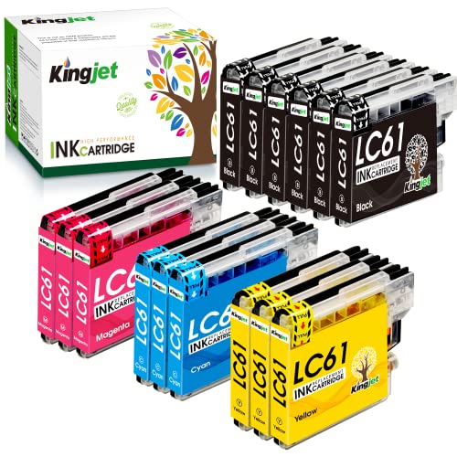 Kingjet Compatible Ink Cartridge Replacement for Brother LC61 LC 61 LC-61 for MFC-495CW MFC-490CW MFC-J615W MFC-5895CW MFC-J410W MFC-6490CW, MFC-6890CDW, 15 Pack (6 Black 3 Cyan 3 Magenta 3 Yellow)