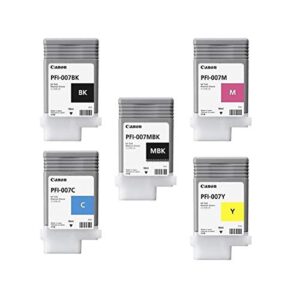 canon 90ml dye ink tank bundle for imageprograf ipf670e printer, consists of pfi007bk black, pfi007c cyan, pfi007m magenta, pfi007mbk matte black, pfi-007y yellow