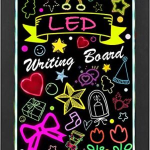 Led Magic Glow Board , 16’’x 12’’Illuminated Erasable Neon Effect Sign Board Tablet Pad with 10 Fluorescent Chalk Markers, Perfect for Christmas Gift/ Shop/Cafe/Bar/Menu/Wedding/Decoration/Promotion