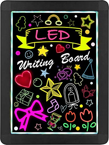 Led Magic Glow Board , 16’’x 12’’Illuminated Erasable Neon Effect Sign Board Tablet Pad with 10 Fluorescent Chalk Markers, Perfect for Christmas Gift/ Shop/Cafe/Bar/Menu/Wedding/Decoration/Promotion