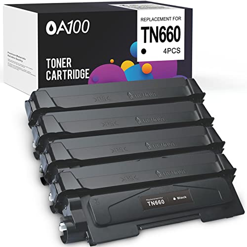 OA100 TN660 Compatible Toner Cartridge Replacement for Brother TN660 TN 660 TN630 TN-630 for HL-L2380DW HL-L2340DW HL-L2300D HL-L2320D HL-2300DW MFC-L2740DW MFC-L2700DW (Black, High Yield, 4-Pack)