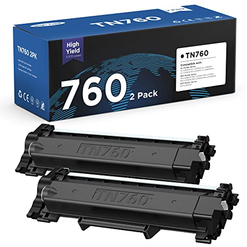 YO Twin Pack TN760 2PK Replacement for Brother TN760 TN730 High Yield Toner Cartridge, Compatible for MFC-L2710DW HL-2395DW DCP-L2550DW HL-L2370DW (Black, 2 Pack)