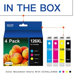 126XL 126 Ink Remanufactured Ink Cartridge Replacement for Epson 126 Ink T126 to use with Workforce 435 520 545 635 645 WF-3520 WF-3530 WF-3540 WF-7010 WF-7510 (Black Cyan Magenta Yellow, 4 Pack)