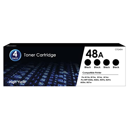 48A Black Toner Cartridges 4 Pack Compatible Replacement for HP 48A CF248A Compatible with Laserjet Pro M15w M15a M16w M16a Toner Laserjet MFP M28w M29w M30w M31w M28a M29a Printer (Black)