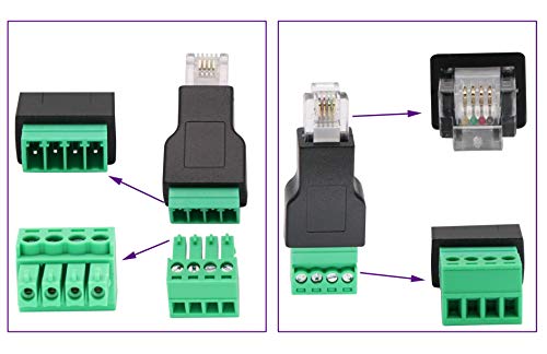 AAOTOKK RJ11 Screw Terminal RJ11 4P 4C Male to 4Pin Female Bolt Screw Type terminals Plug for Telephone,CCTV wiring Coupler (2 Pack)