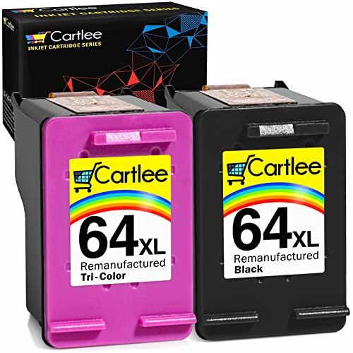 Cartlee Remanufactured Ink Cartridge Replacement for HP 64 XL 64XL for Envy Photo 6252 6255 6258 7120 7155 7158 7164 7800 7855 7858 7864 Inkjet Printers Pack Combo (1 Black, 1 Tri Color)