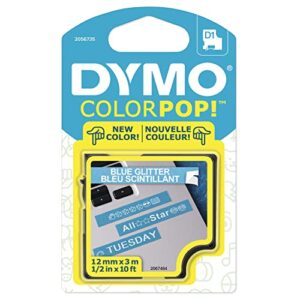 dymo colorpop authentic label maker tape, 1/2″ w x 10′ l, white print on blue glitter, d1 standard