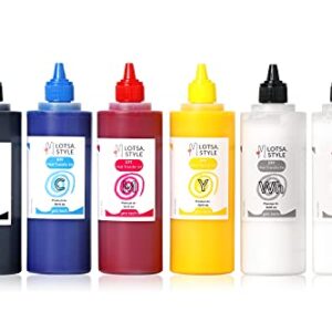 LOTSA. STYLE Premium DTF Ink Refill for Inkjet Printers Heat Transfer Film Printing (250ml x 6, CMYK Wh)