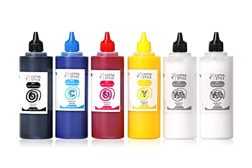 LOTSA. STYLE Premium DTF Ink Refill for Inkjet Printers Heat Transfer Film Printing (250ml x 6, CMYK Wh)