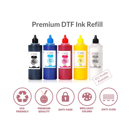 LOTSA. STYLE Premium DTF Ink Refill for Inkjet Printers Heat Transfer Film Printing (250ml x 6, CMYK Wh)