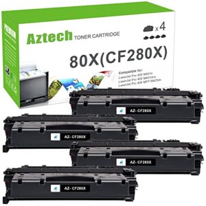 aztech compatible toner cartridge replacement for hp 80x cf280x 80a cf280a for hp pro 400 m401a m401d m401n m401dne mfp m425dn printer ink (black, 4-pack)