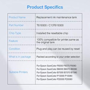 UPink T6193 T619300 Maintenance Box Compatible for SureColor T3000 T5000 T7000 T3200 T5200 T7200 T3270 T5270 T7270 F6000 Printer Waste Ink Tank