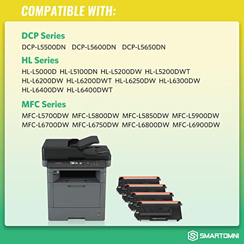 S SMARTOMNI TN850 TN850 TN820 High Yield Compatible Toners_Cartridges_Printer Replacement for Brother TN850 TN820 TN-850 HL-L6200DW HL-L6200DWT HL-L5100DN DCP-L5600DN MFC-L5800DW Pinter 4 Packs