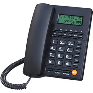 deayou l019 corded telephone for desk, wired landline desktop house phone with speaker for seniors, caller id single line integrated telephone with call blocking for home, office, hotel, black