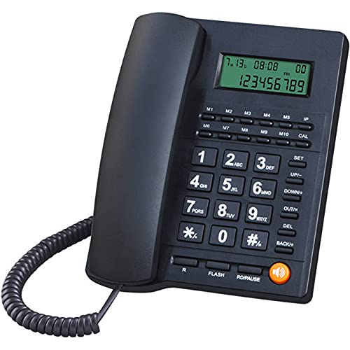 DEAYOU L019 Corded Telephone for Desk, Wired Landline Desktop House Phone with Speaker for Seniors, Caller ID Single Line Integrated Telephone with Call Blocking for Home, Office, Hotel, Black